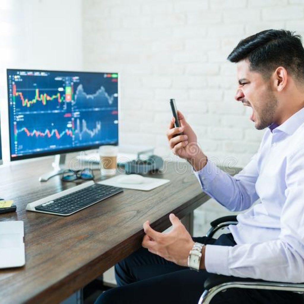 angry-broker-shouting-smartphone-wrong-transaction-frustrated-hispanic ...
