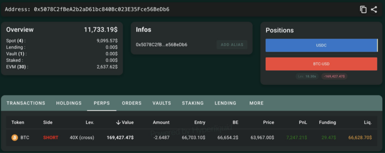 James Wynn คัมแบค ? เปิด Short Bitcoin ด้วยเลเวอเรจ 40x ที่ราคา $66,000 ...